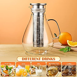 Glass Pitcher with Lid & Removable Fruit Infuser Filter, 105.6OZ Glass Fruit Infuser Water Pitcher with Precise Scale Line & Mix Spoon, HOUSALE 18/8 Stainless Steel Lid Iced Tea Pitcher Easy to Clean