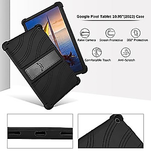 DUEDUE for Google Pixel Tablet Case 2023, Pixel Tablet 2023 Cover, Soft Silicone Adjustable Stand Cover Shockproof Gel Kickstand Tablet Cases for Pixel Tablet 11 Inch, Black