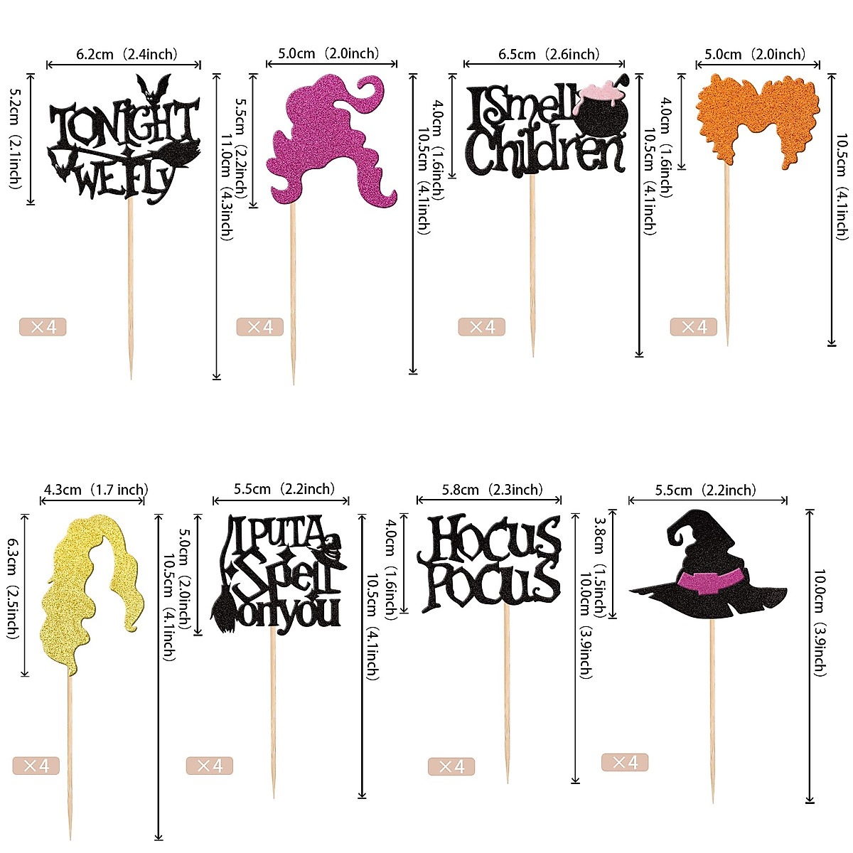 32 PCS Hocus Pocus Cupcake Toppers Glitter Witch Hair Hat I Put A Spell on You I Smell Children Halloween Cupcake Picks for Halloween Hocus Pocus Theme Birthday Party Cake Decorations