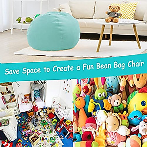 YWhalep Stuffed Animal Storage Bean Bag Chair Cover for Kids Girls Toddler, Extra Large Toy Storage Organizer Beanbag Chair Without Filling for Boys Children Room, Ice Blue 32"