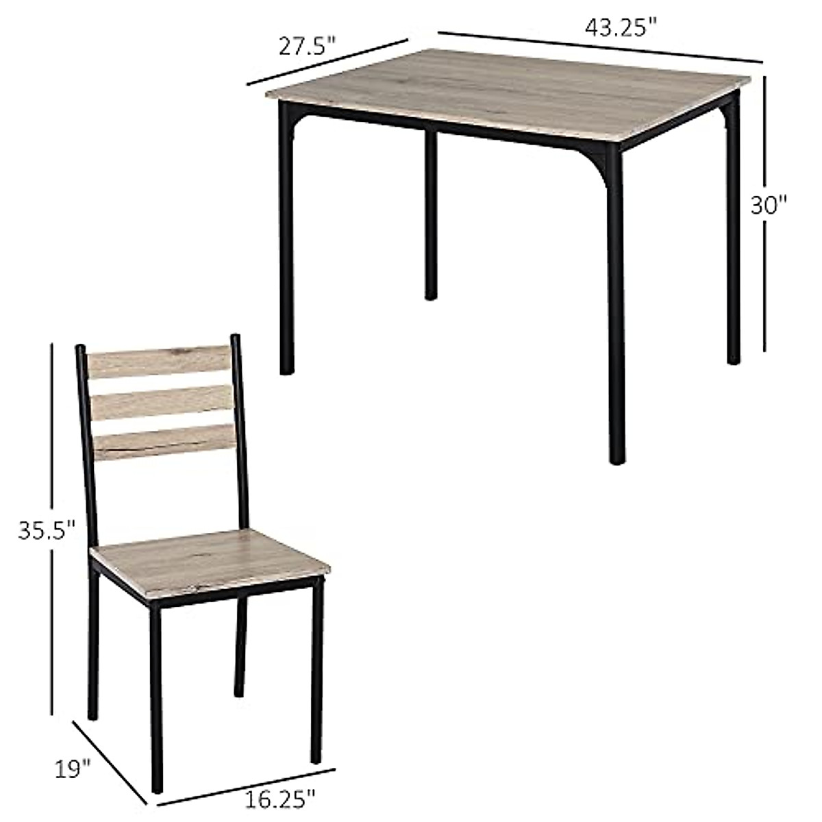 HOMCOM Modern Dining Table Set for 4, 5-Piece Kitchen Table Set, Rectangular Dining Table and 4 Chairs for Kitchen, Dining Room, Dinette, Breakfast Nook, Grey