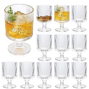 Ufrount Vintage Ribbed Wine Glasses Set of 12,Clear 8oz All Purpose Water Goblet,Origami Style Short Stemware 250ml Glass Beverage Goblets for Juice,Cocktail,Wine,Party