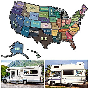 Summer RV State Pure Pattern Travel USA Map Sticker, United States Stickers Vinyl Map RV Decals Travel Trailer Camper Map of America Waterproof Decals for Window, Door or Wall, Pure Pattern States Map Decal Trip Camper Trailer Accessories
