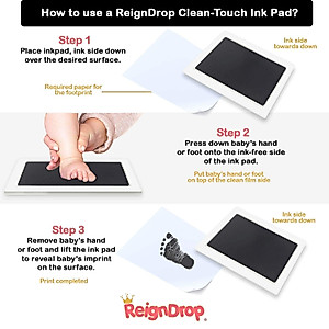 Inkless Large Clean Touch Ink Pad Kit for Baby Footprint, Handprint & Pet Paw Print - No Ink Mess, Clear Print, Smudge Resistant, Long Lasting, Baby Safe, Includes 2 Cardstock(Clean-Touch - Black)