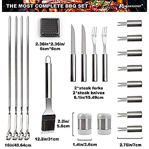 ROMANTICIST 28pc BBQ Accessories Set with Thermometer - The Very Best Grill Gift on Birthday Wedding - Heavy Duty Stainless Steel Grill Set in Case for Outdoor Cooking Camping Grilling Smoking