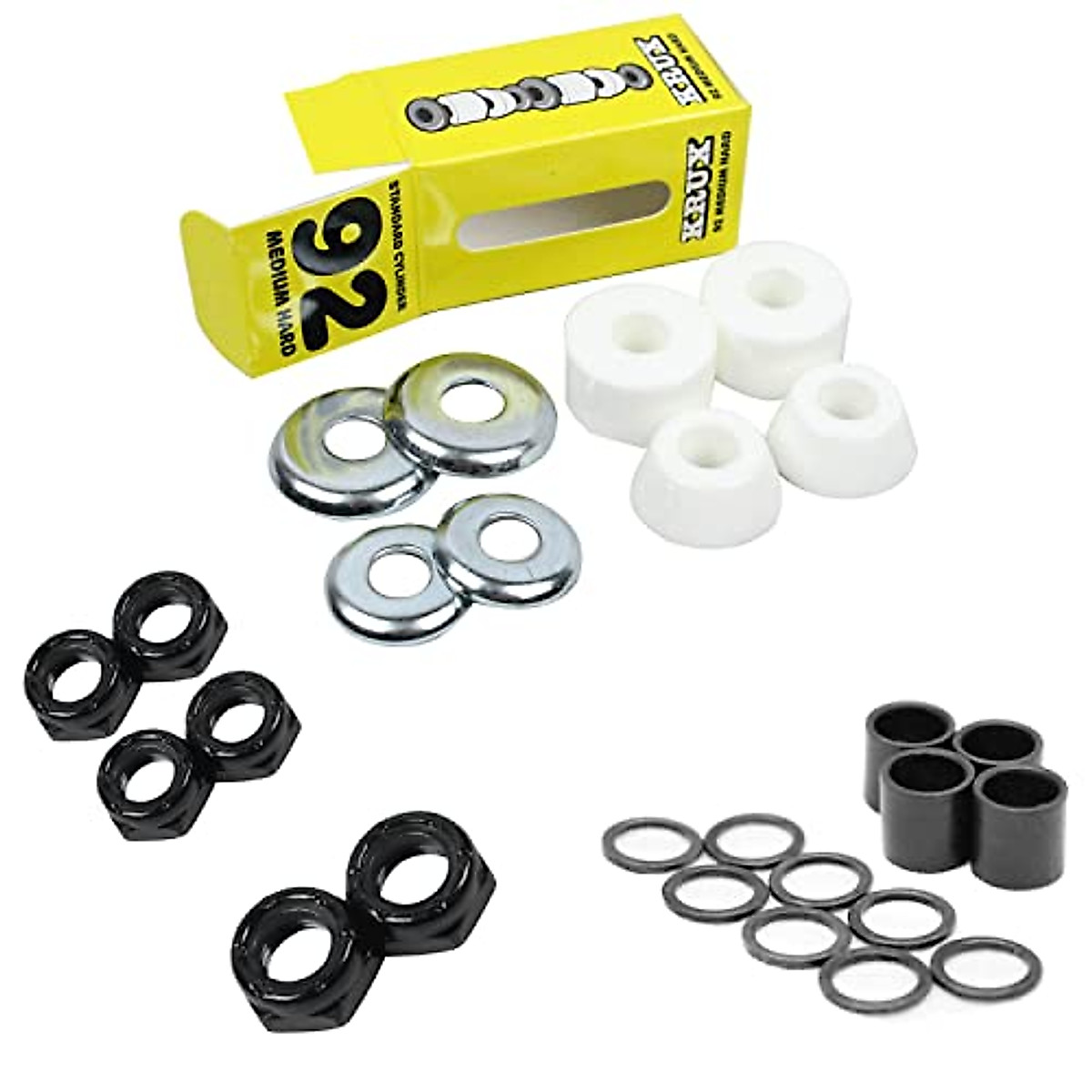Krux Skateboard Bushings Worlds Best Cushions Medium Hard 92A White with Dime Bag Axle, Kingpin Nuts and Speed Kit - Rebuild/Refresh Pack That fits Almost All Skateboard Trucks