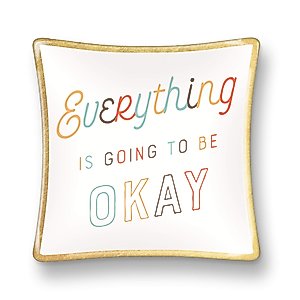 Small Glass Trinket Dish by Studio Oh! - Everything is OK - 3" x 3" - Dish Tray with Unique Full-Color Art and Inspiring Quotes - Holds Jewelry, Change, Paperclips & Trinkets