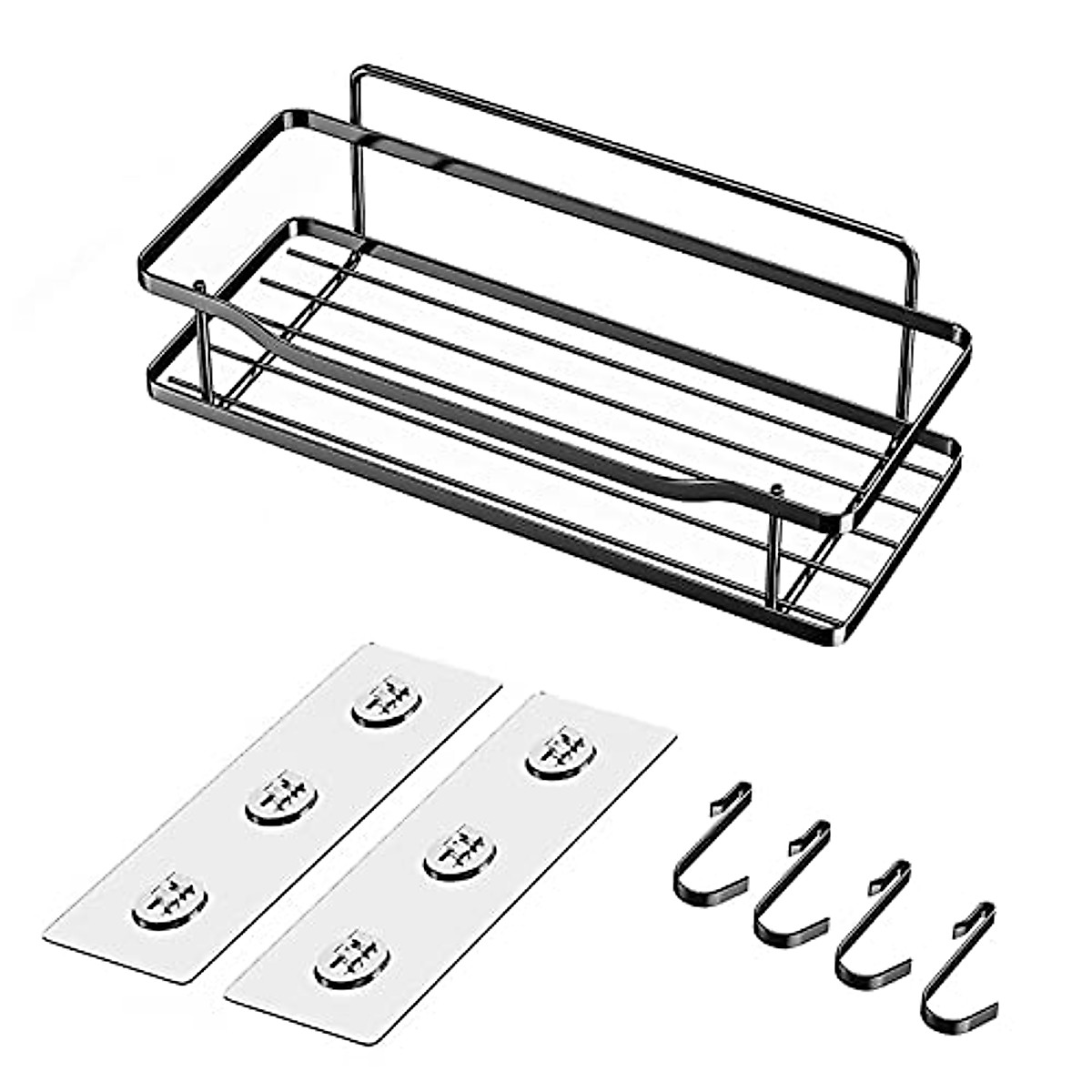 Itsdawn Shower Caddy Basket Shelf with Hooks for Hanging Sponge Self Adhesive Bathroom Shelf for Inside Shower, Stainless Steel Shower Rack Organizer Storage for Bathroom Wall, Black