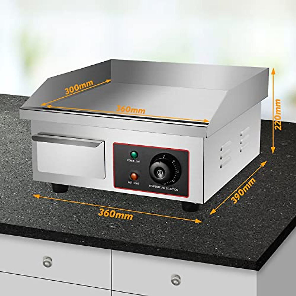 PNKKODW 1500W Commercial Griddle,14” Electric Griddles Grill,Commercial Flat Top Griddle Countertop Griddle Hot Plate Kitchen Stainless Steel Restaurant Grill with Griddle Accessories