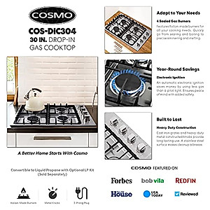 COSMO COS-DIC304 30 in. Gas Cooktop in Stainless Steel with 4 Italian Made Burners