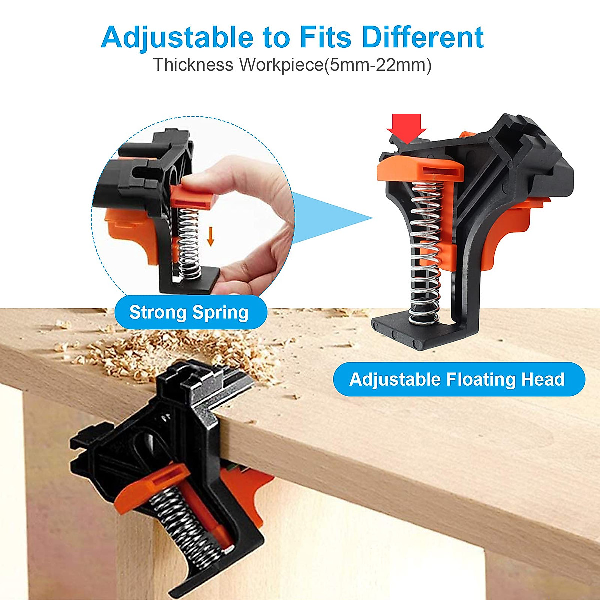ICQUANZX 90 Degree Corner Clamp, Adjustable Single Handle Spring Loaded Right Angle Clamp,Swing Woodworking Clip Clamp Tool
