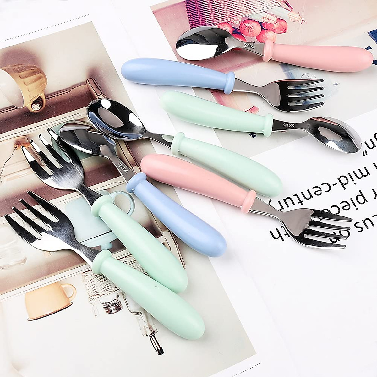 8 Pieces Toddler Utensils, Stainless Steel Toddler Spoons and Forks Kids Silverware Toddler Silverware Set for Safe Dining Baby Utensils (4 Set)