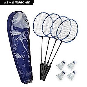 Poolmaster 72862 Backyard, Swimming Pool, Water or Lawn Badminton Set, (Includes 4 Rackets and 4 Birdies) , Blue