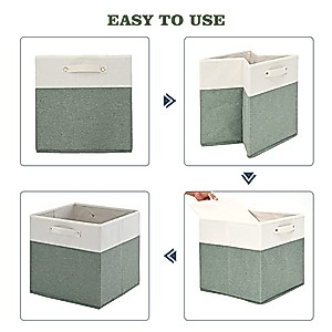 BNDSKLAI Foldable Cube Storage Bins 13x13x13 Inch [6-Pack],Collapsible Shelf Storage Baskets,Fabric Storage Basketss with Handles,Suitable for Shelf,Closet,Cabinet(White/Green)