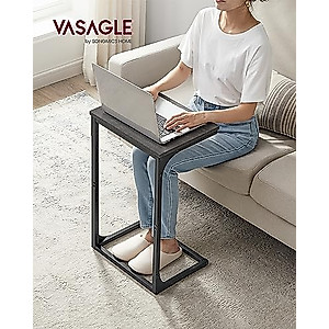 VASAGLE C-Shaped End Table, Side Table for Sofa, Couch Table with Metal Frame, Small TV Tray Table for Living Room, Bedroom, Misty Gray and Black