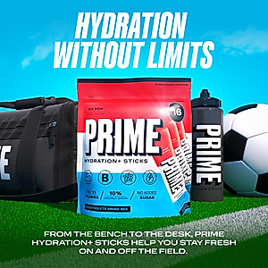 PRIME HYDRATION+ Sticks ICE POP | Hydration Powder Single Serve Sticks | Electrolyte Powder On The Go | Low Sugar | Caffeine-Free | Vegan | 16 Sticks