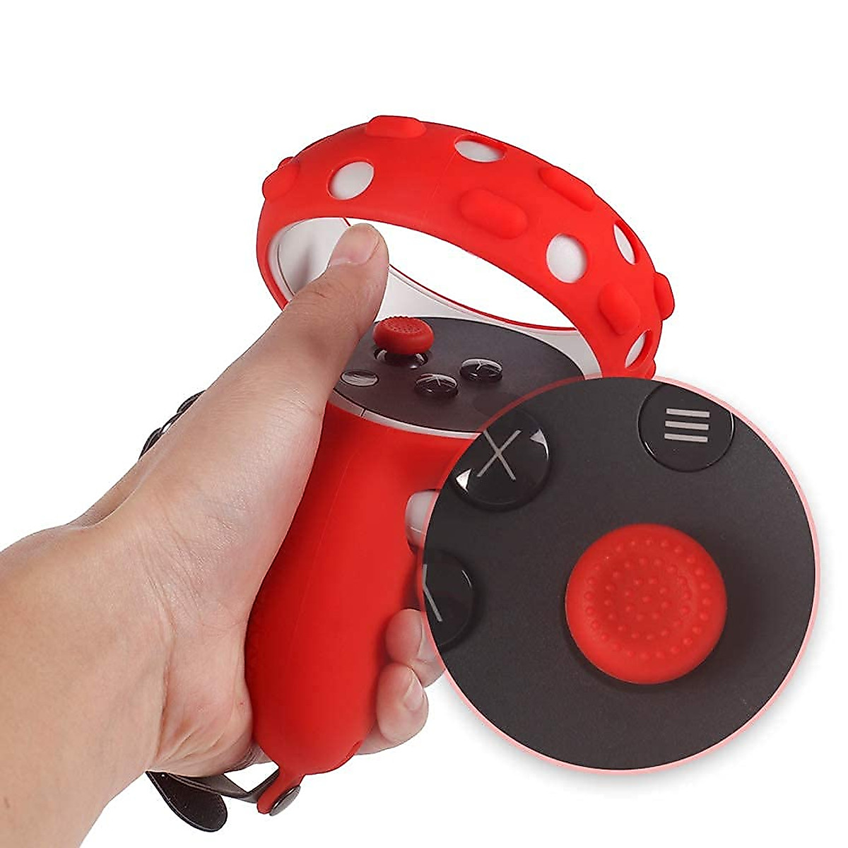 2 Pairs Touch Controller Grip Cover and Adjustable Knuckle Straps for Oculus Quest 2 VR Gaming Headset Controller, Oculus Quest 2 Handle Cover Handle Dropping Prevention(Blue + Red)