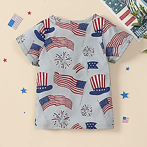 Baby Boys American Flag T-Shirt 4th of July Clothing Toddler Kids Patriotic Shirt Short Sleeve USA Flag Stripe Star Tee Tops Gray