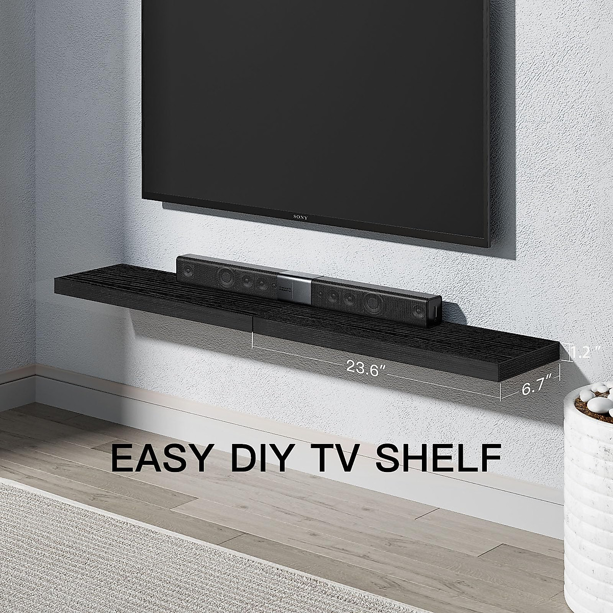 AMADA HOMEFURNISHING Floating Shelves Wall Mounted, 24 x 7 Inch Wall Shelves for Bathroom, Bedroom, Living Room, Black Shelves Set of 2 - AMFS05