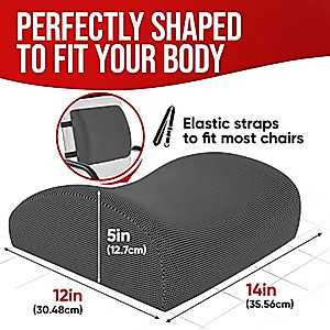FORTEM Chair Cushion, Seat Cushion, Lumbar Support Pillow for Chair, Car Seat Cushion, Back Support Memory Foam Pillow Washable Cover Dark Grey