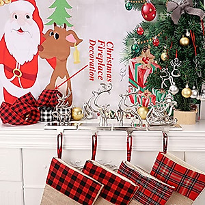 4 Rolls White Red Wired Edge Ribbon Christmas Plaid Ribbon and Burlap Craft Ribbon for DIY Wrapping Party Crafts Decor (4, White Red)