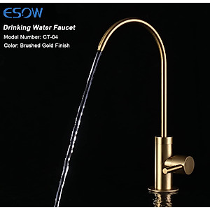 ESOW Kitchen Water Filter Faucet, 100% Lead-Free Drinking Water Faucet Fits Most Reverse Osmosis Units or Water Filtration System in Non-Air Gap, Stainless Steel 304 Body Brushed Gold Finish