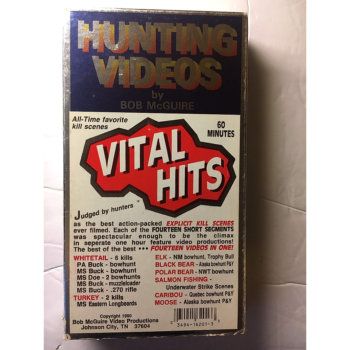 Vital Hits ~ Hunting Video by Bob McGuire VHS 14 Explicit Kill Scenes Whitetail Turkey Elk Black Bear Polar Bear Caribou Moose Salmon Fishing Rare Hard to Find Video