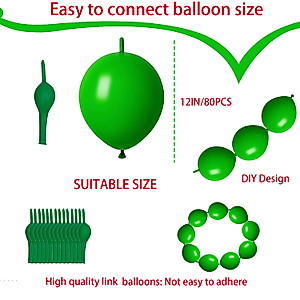 ADIDO EVA Link Balloons Green 12 Inch Quick Latex Link Balloon 80 Pcs for Birthday, Halloween, Christmas, Party Festival Decorations