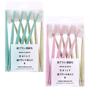 Healifty Long Handle Toothbrush 20pcs Ultra Soft Toothbrushes with Head Cover Manual Small Head Toothbrushes for Home Travel Hotel (Green Pink) Extra Soft Toothbrush