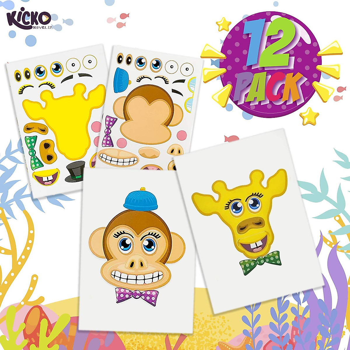 Kicko Make-a-Zoo Animal Sticker Book -12 Pack - Stickers for Kids - Useful in Arts, Parties, Birthdays, Party Favors, Crafts, School, Daycare, Christmas