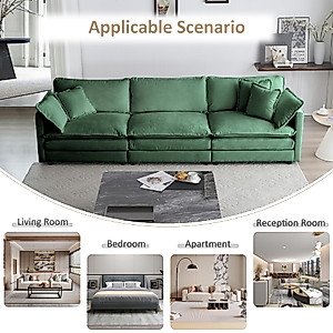 111.5" Oversized 3-Seater Soft Chenille Sofa, Modular Sectional Sofa Cloud Couch for Living Room, Modern Deep Seat 3 Seat Large Couches (Green, 3 Seat)