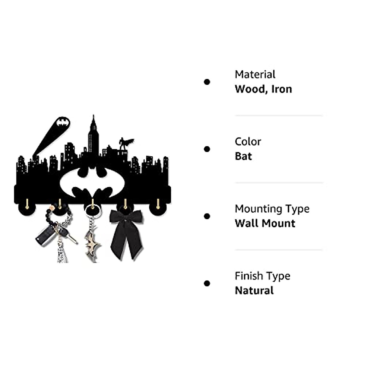 Batman Key Hook for Wall, Batman Decorative Key Holder for Wall, Key Hanging Organizer Rack Wall Mounted for Entryway Hallway, Gift for Batman Lovers