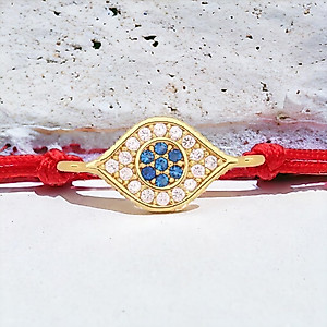 My Harmony Tree Blue CZ Stones Gold Evil Eye Charm Red String Protection Bracelet