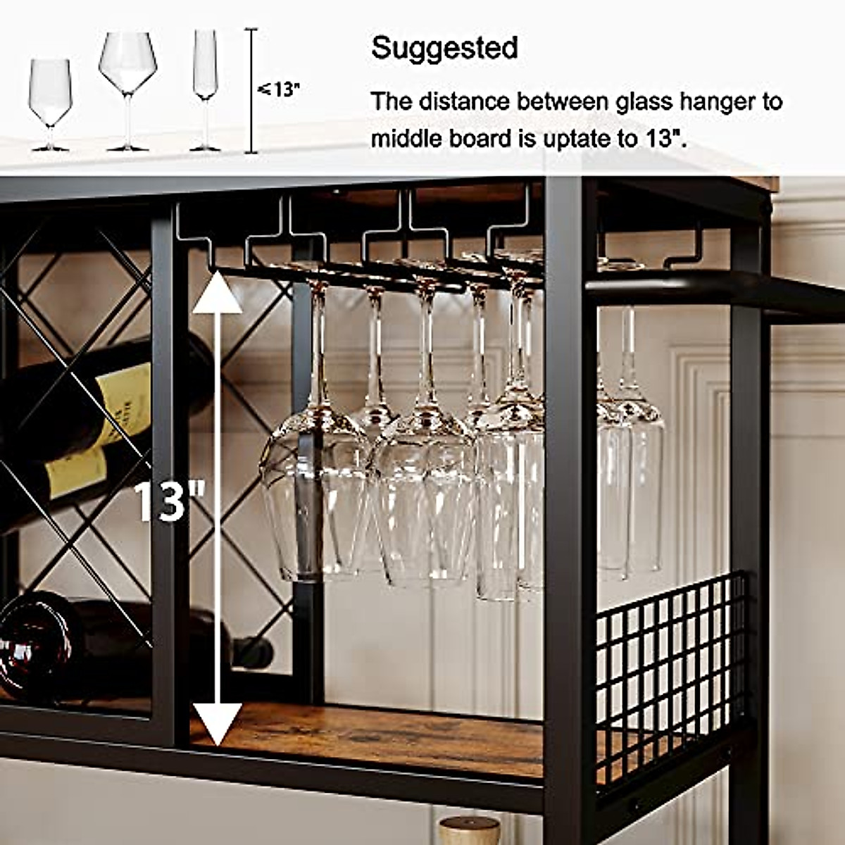 IRONCK Bar Cart, Industrial Serving Cart on Wheels Kitchen Storage Cart for The Home Wood and Metal Frame, Vintage Brown