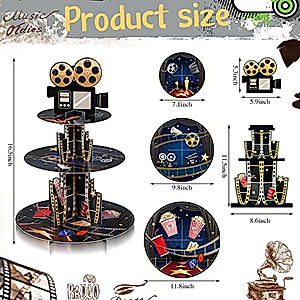 Zopeal 3 Tiers Movie Night Cupcake Stand Movie Cardboard Cupcake Holder Movie Birthday Party Decorations for Movie Night Themed Birthday Party Desserts Supplies Decorations (Colorful)