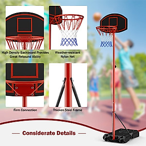 Giantex Portable Basketball Hoop Adjustable Height 6.5-8.5 FT, Backboard System Stand with 2 Wheels, Fillable Base, Weather-Resistant Nylon Net, Basketball Goal Indoor Outdoor for Kids Youth