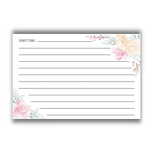 Recipe Cards - Set of 50 - Blank Bridal Shower Recipe Cards Stationery - Simple Floral Print, Write Ingredients and Directions, Great Family and Friends Supplies, 4x6 Recipe Cards for Bridal Shower