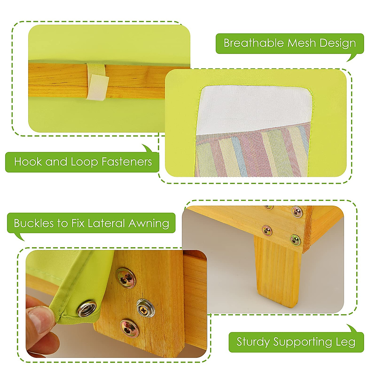 Costzon Kids Chaise Lounge, Double Seat Patio Chair w/Canopy, Cup Holders, Cushion, Breathable Mesh, Backrest Recliner, Children Outdoor Wood Furniture Gift for Boy Girl 3-8 Year Old, Kids Beach Chair