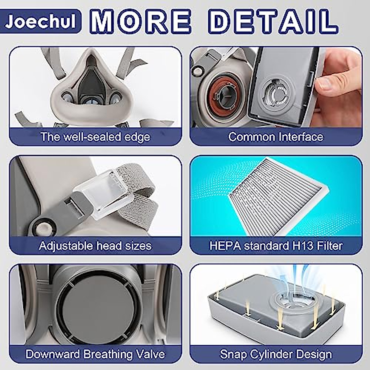 Joechul Respirator Mask with 7093 Filters - Half Face Gas Mas, Dust Mask for Chemicals, Dust, Fume, Asbestos, Silica Particulates, Welding, Grinding Sanding, Mold, Construction, Polishing Spray