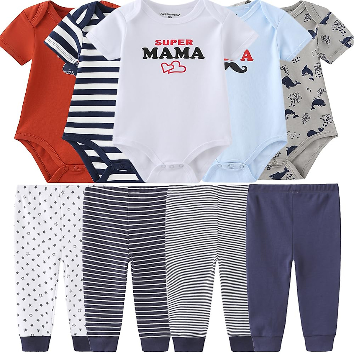Kiddiezoom Baby Layette Set Baby Boys' 9-Piece Bodysuits Pants Set Toddler Girl Boy Unisex Baby Gift Sets