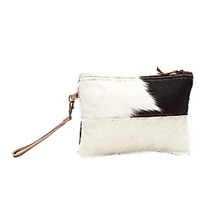 Myra Bag Button Squares Cowhide Leather Wristlet Bag S-0988