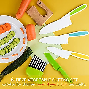 FGSAEOR Toddler Knife Set (6 PCS), Montessori Kitchen Tools for Real Cooking and Knives Cutting, Kids Safe Plastic Knife Include Wooden Knife, Wavy Chopper Knife, Potato Slicers, Serrated Edge Knives
