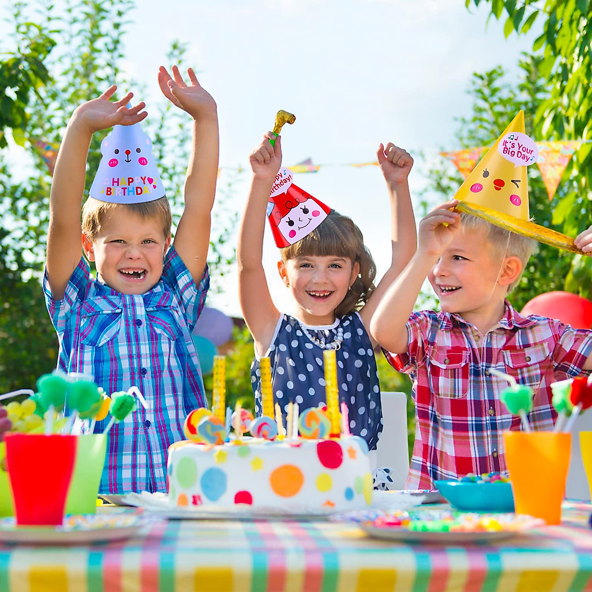 Rocutus 30 Pieces Rainbow Birthday Party Hats (Cartoon 2), Paper, Children, Birthday Party Costume Headwear, Hand Wash Only, Rainbow