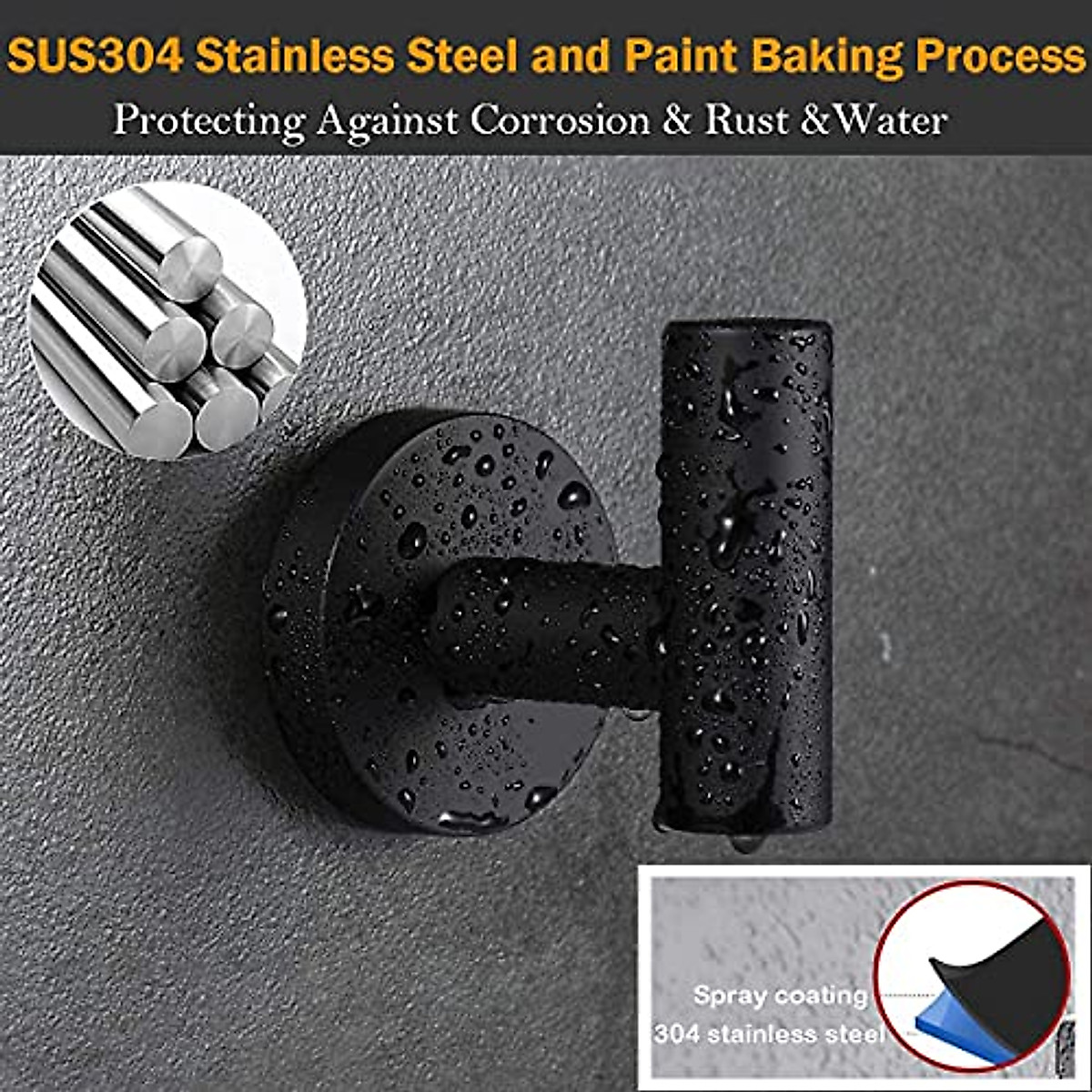 2 Pack Bathroom Wall Towel Hooks, Veriya Heavy Duty Robe Coat Clothes Hook Holder for Bathroom Kitchen Garage Hotel Wall Mounted SUS304 Stainless Steel (Black)