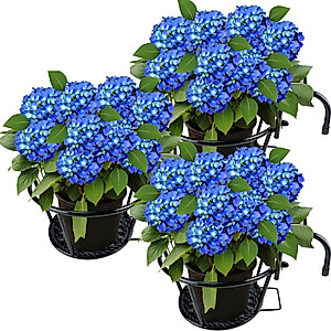 NEISRAI Iron Art Metal Railing Flower Pot Hanging Basket for Indoor Pot Holder Hanger 3 Pack Outdoor Plants Perfect for Porches and Patio Decor (Black)