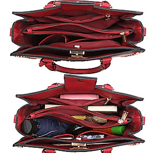 Dasein Women Medium Satchel Handbag Work Tote Shoulder Bag Top Handle Purse with Matching Clutch 2pcs Set (Red)