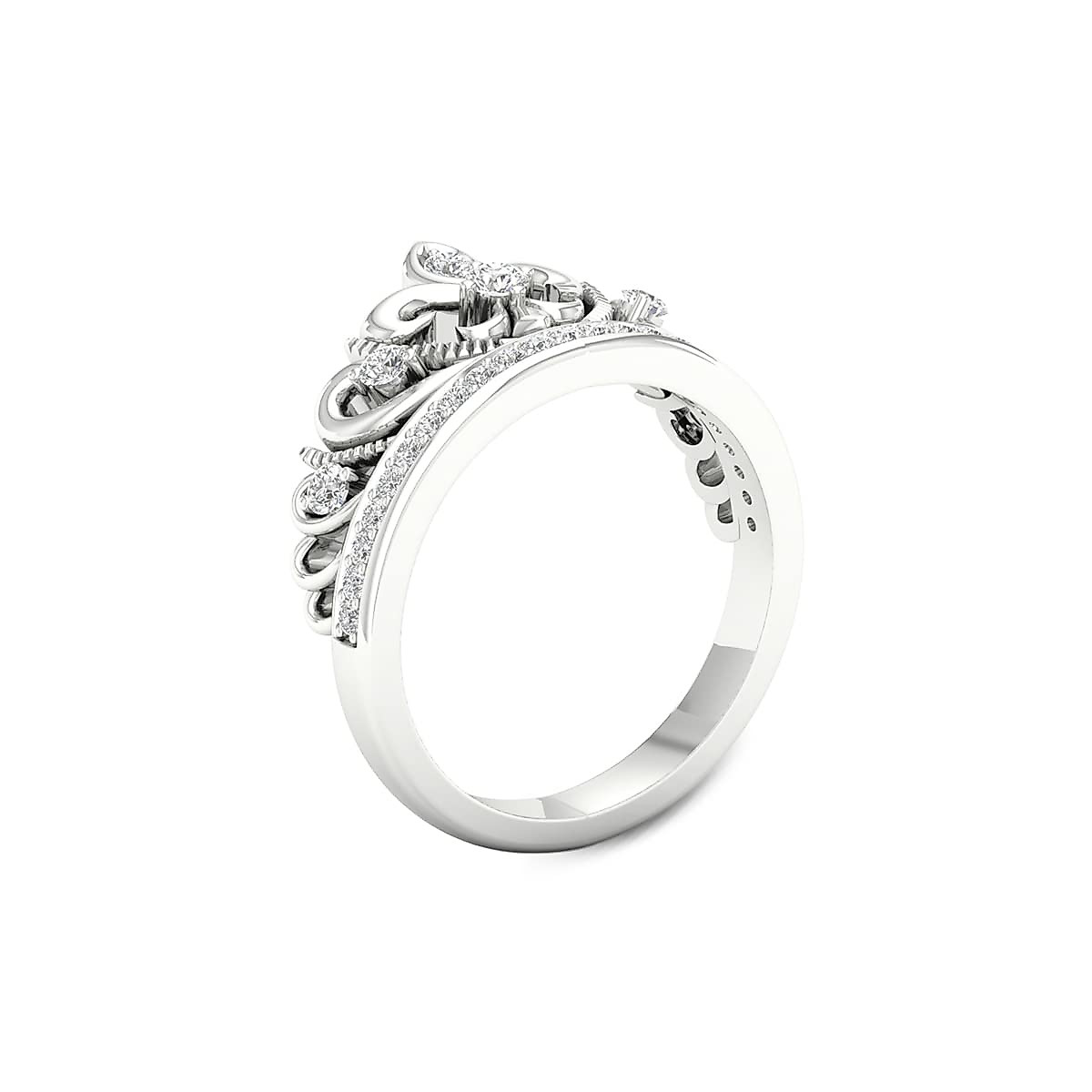 M_and_S Jewels 1/3 CT Round Shape Sparkling White Cubic Zirconia Fleur de lis Crown Women's Wedding Engagement Ring in 14K White Gold Finish 925 Sterling Silver (0.35 Cttw) Ring Size - 9