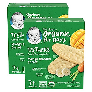 Gerber Organic for Baby Teethers, Mango Banana Carrot, Gentle Teething Wafers, Made with Non-GMO Ingredients, 12 Individually Wrapped 2 Packs Per Box (Pack of 2 Boxes)