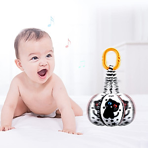 KAKIBLIN Baby Hanging Rattle Toys, 4 Pack Black and White Car Seat Baby Toys Soft Squeaky Stroller Toy for Baby Montessori Sensory Toys 0-12 Months for Newborn Infant, White and Black