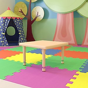 EMMA + OLIVER 24" Square Natural Plastic Height Adjustable Activity Table - School Table for 4